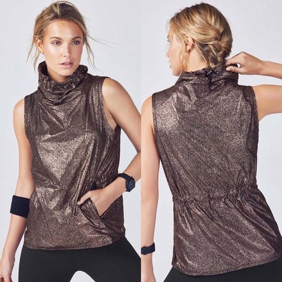Fabletics | Jackets & Coats | Fabletics Liora Blackrose Gold Metallic ...